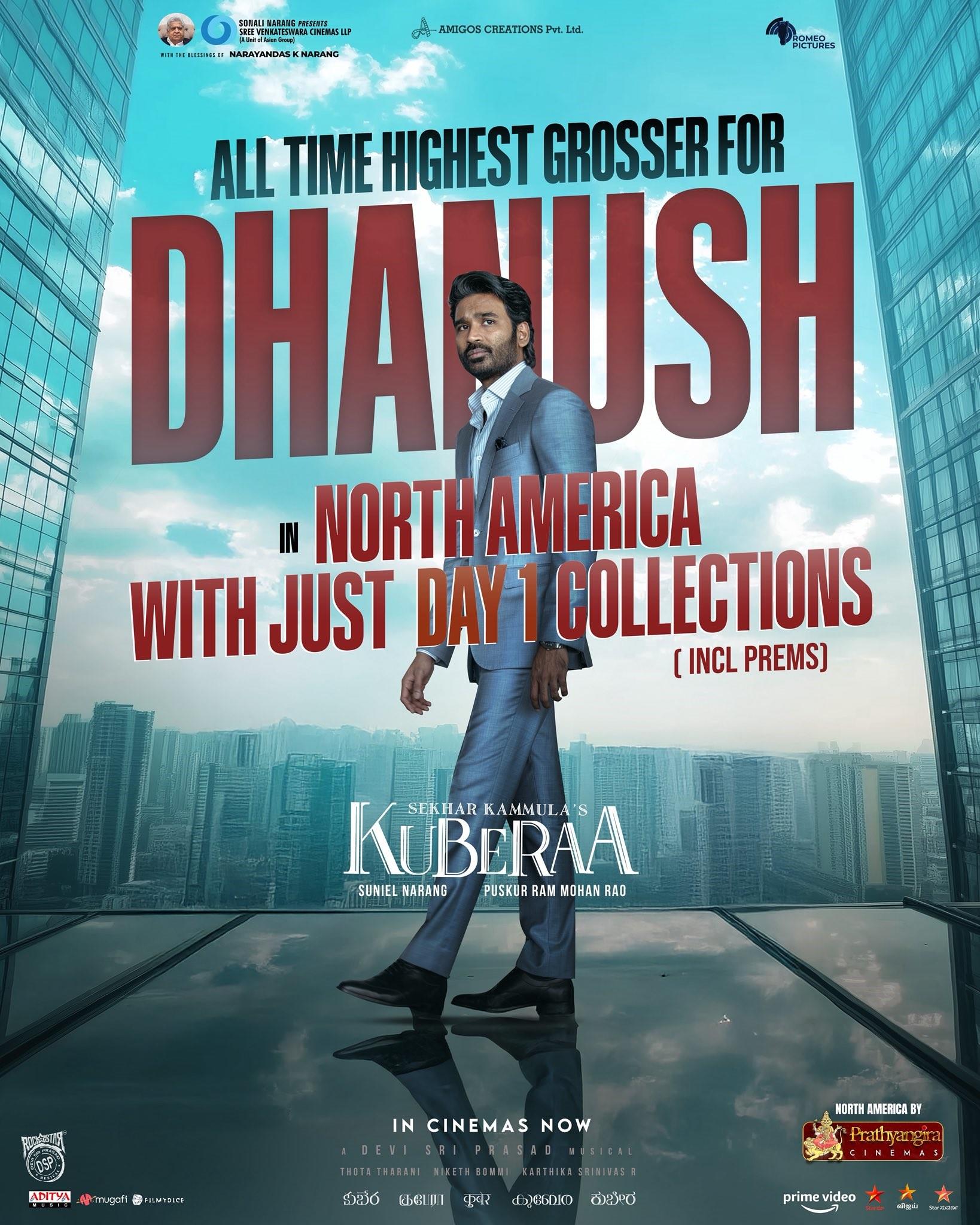 Kuberaa Box Office: Dhanush, Nagarjuna starrer soars in North America Tamil Movie, Music Reviews ...